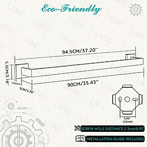 LANC 36-Inche Long Towel Bars for Bathroom Wall Mounted, Matte Black Bath Towel Racks Stainless Steel Total-37.5” Towel Rails for Kitchen Square Towel Holder Rods Hanger, A8804MB-9P1