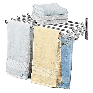 Retractable Bathroom Towel Rack with Towel Bars - Stainless Steel Wall Mounted Drying Rack - Space-Saving Huge Capacity Towel Holder