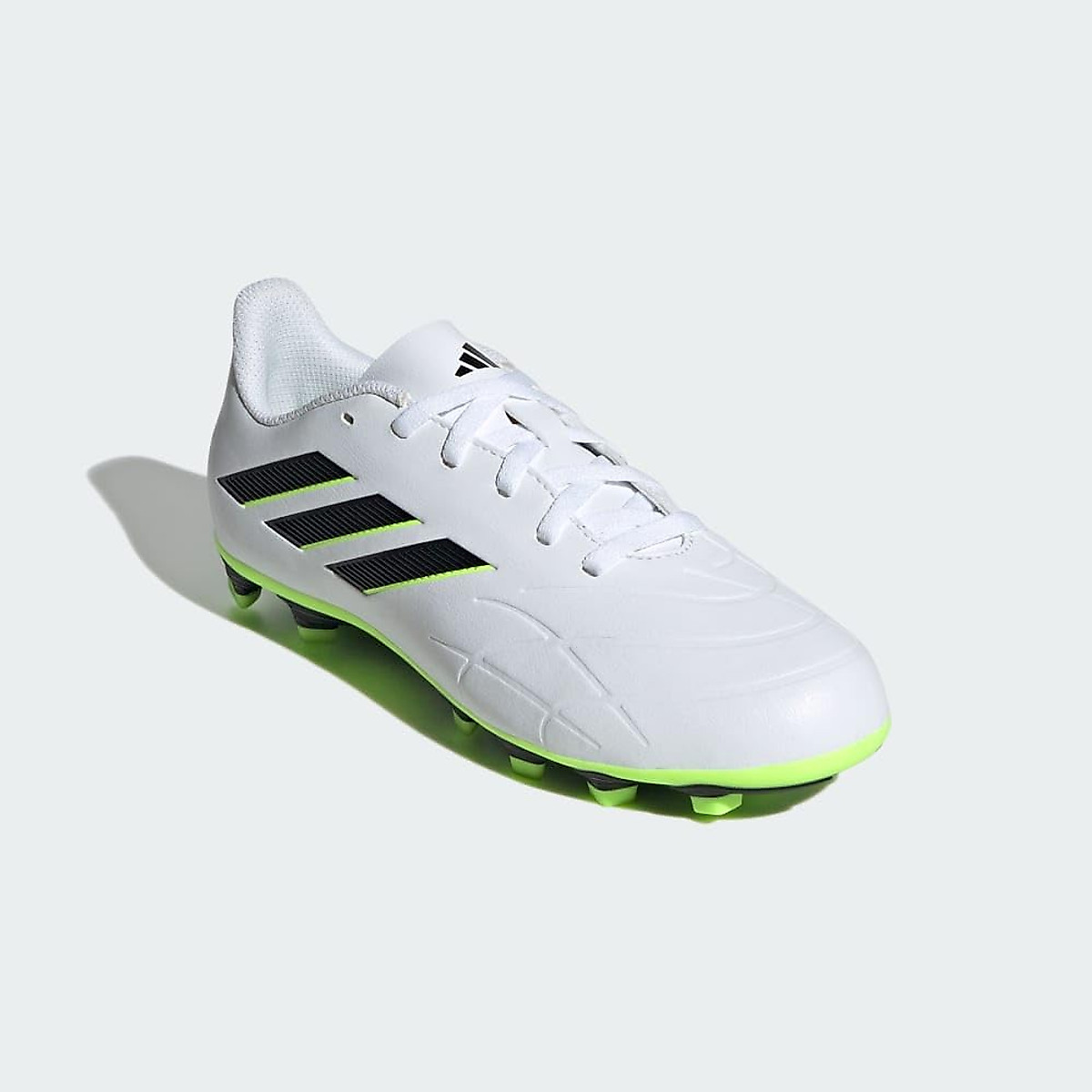 adidas Copa Pure.4 Firm Ground Sneaker, White/Core Black/Lucid Lemon, 1.5 US Unisex Little Kid