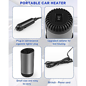 Car Heater Defroster- Portable Car Space Heater, Windshield Defroster Defogger, Heating and Cooling Fan with 12V 150W Thermostat, 3-Outlet USB Plug in Cigarette Lighter for Car SUV Truck RV Trailer