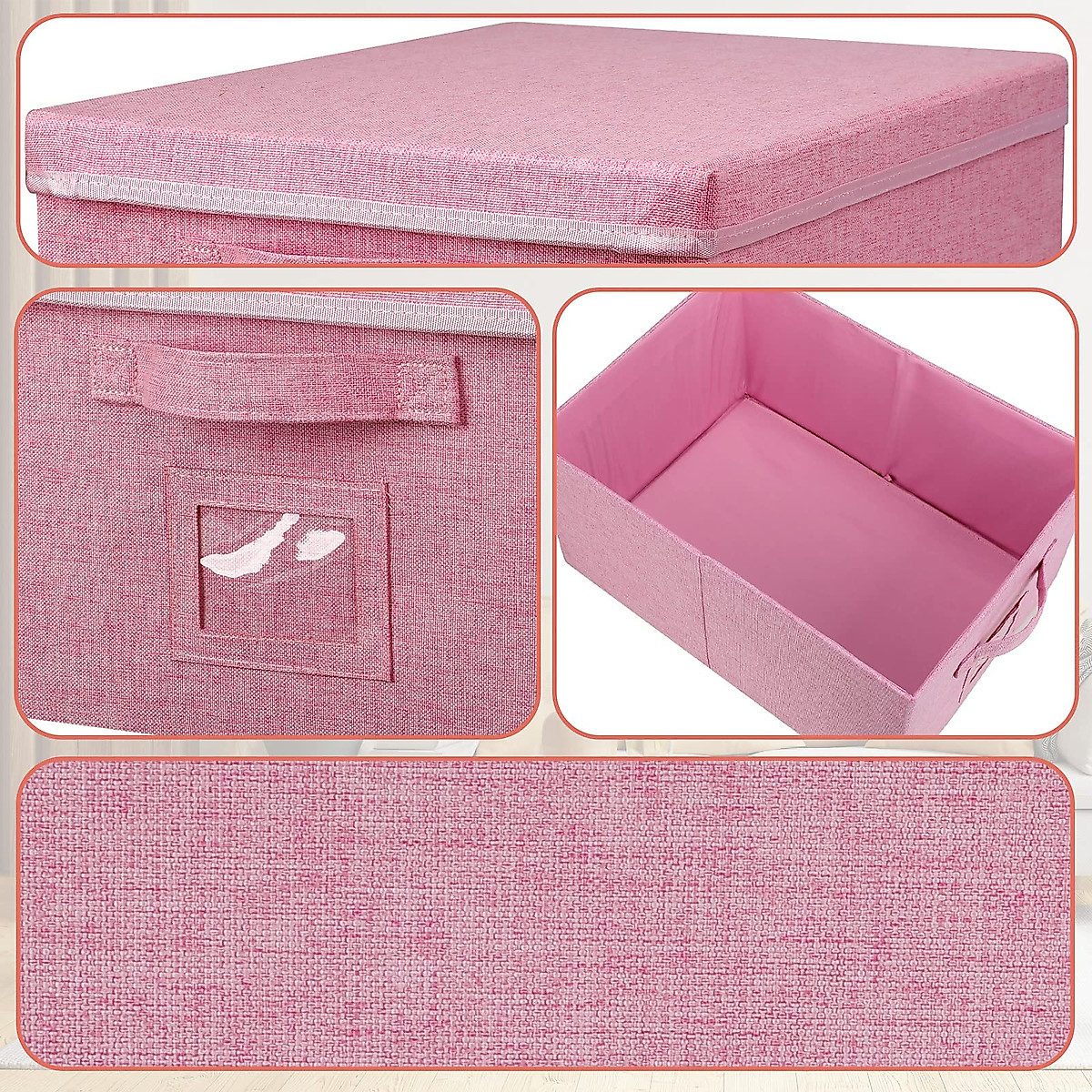 Graciadeco 22.8qt Closet Storage Boxes with Lids Pink Folding Keepsake Storage Bins Stackable Flat Lidded Carboard Storage Contaner for Clothes Barbie Shoes, 2 Pack