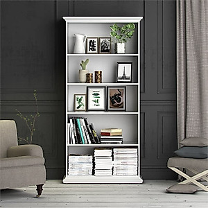 Home Square 5 Shelf Wood Bookcase Set in White (Set of 2)
