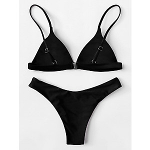 SOLY HUX Bikini Sets for Women Sexy Triangle High Cut Bikini Bathing Suits 2 Piece Swimsuit Solid Black L
