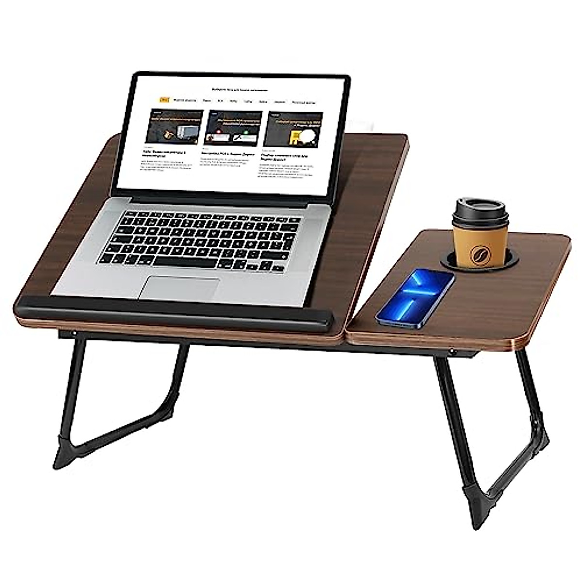 Laptop Desk for Bed, Bed Table for Laptop, Laptop Stand for Desk, Folding Laptop Lap Desk with 5 Adjustable Angles, Bed Tray with Cup Holder, TV Tray Table for Eating Reading Working on Bed Couch Sofa