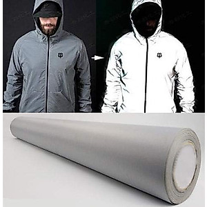 LTKJ 20" Wide Silver Reflective Fabric Safty Strip Gray Sew On Material 1.5'x39" 0.5Mx1M