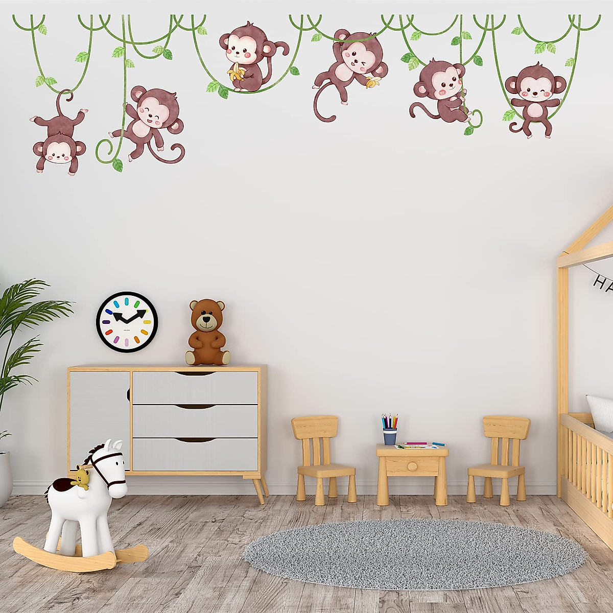 Suplanet Monkey Wall Stickers Jungle Wall Decor Safari Wall Decals for Kids Baby Boys Room Nursery Wall Decor Home Decoration for Bedroom Playroom