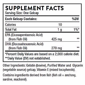 Thorne Super EPA - Omega-3 Fatty Acids EPA 425mg and DHA 270mg Supplement - Support Brain, Cardiovascular, Joints, and Skin - Gluten-Free, Dairy-Free, Soy-Free - 90 Gelcaps