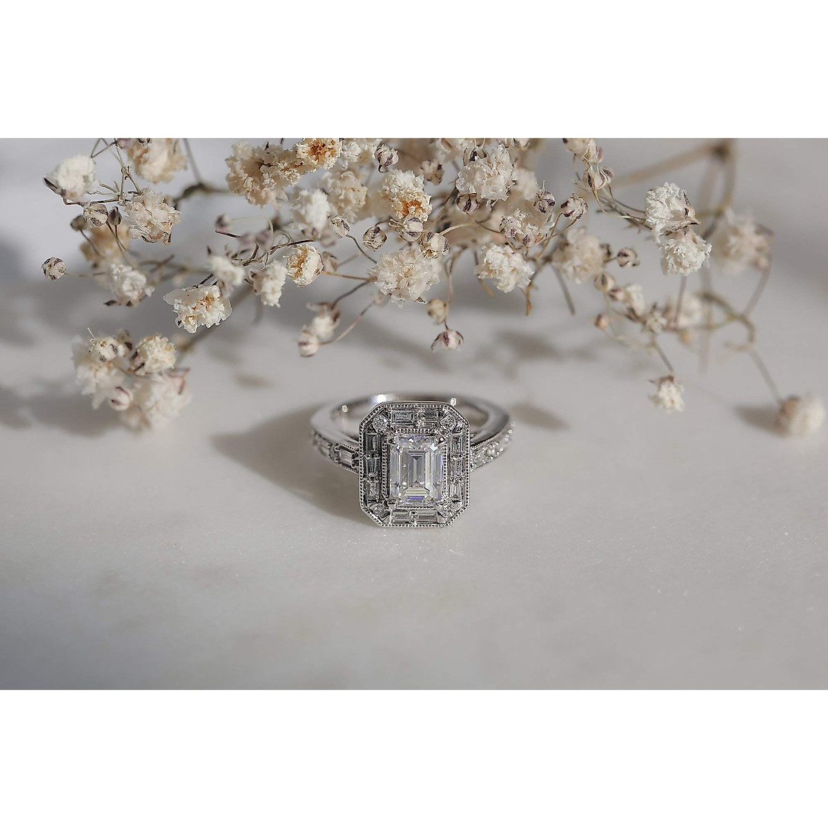 Kobelli Moissanite The Daisy Art Deco Emerald Engagement Ring - 6.0 / Forever One D-E-F