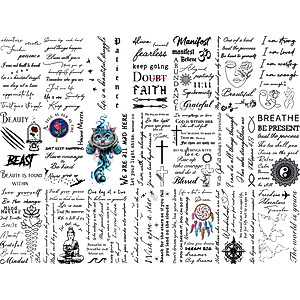 IMPRESSED Realistic Temporary Tattoos – 42 Custom Sheets Tiny Fake Self Care Tattoo – Inspirational Minimalist Affirmation Words and Motivational Quote Permanent Tats for Adult Teens Women Face Body