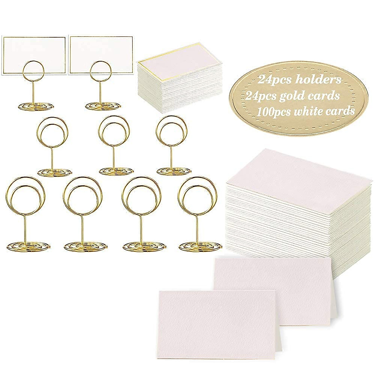 Toncoo 24 Pcs Premium Gold Table Number Holders, 24 Pcs Place Cards with Gold Foil Border, and 100 Pcs White Table Cards, for Centerpieces, Wedding, Party, Birthday