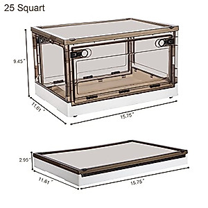 haomsj Stackable Storage Bins Collapsible Closet Toy Organizer Clear Box Large Cube Plastic Container with Handles & Wheels, 2 Ways to Open for Playroom, Home and Camping Cabinet (25 Quarts, White)