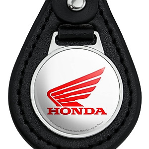 GRAPHICS & MORE Black Leather Honda Powersports Logo Keychain