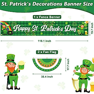 St Patrick's Day Decorations, St Patricks Day Outdoor Hanging Bunting Fan Flags, Large St Patricks Day Fence Banner, Irish Lucky Shamrock St Patricks Day Party Supplies for Garden Patio Parade