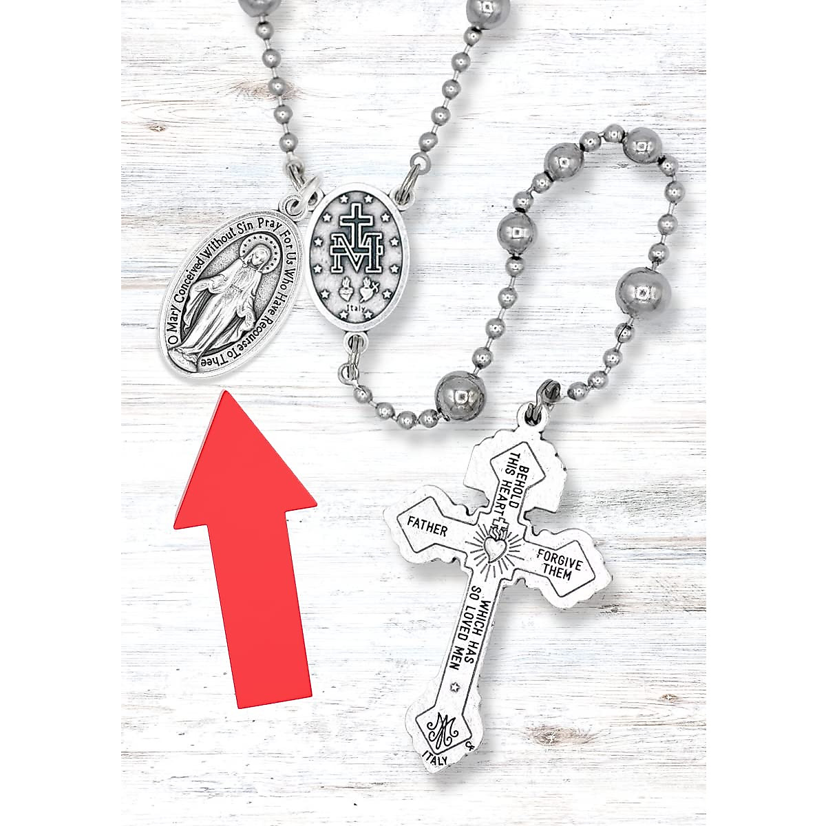 Bulk Pack of 3 - Miraculous Medal Pendant for Necklace -1 1/8" Oval Catholic Christian Silver Oxidized Finish Miraculous Medal Supplies Rosary Making, Made In Italy