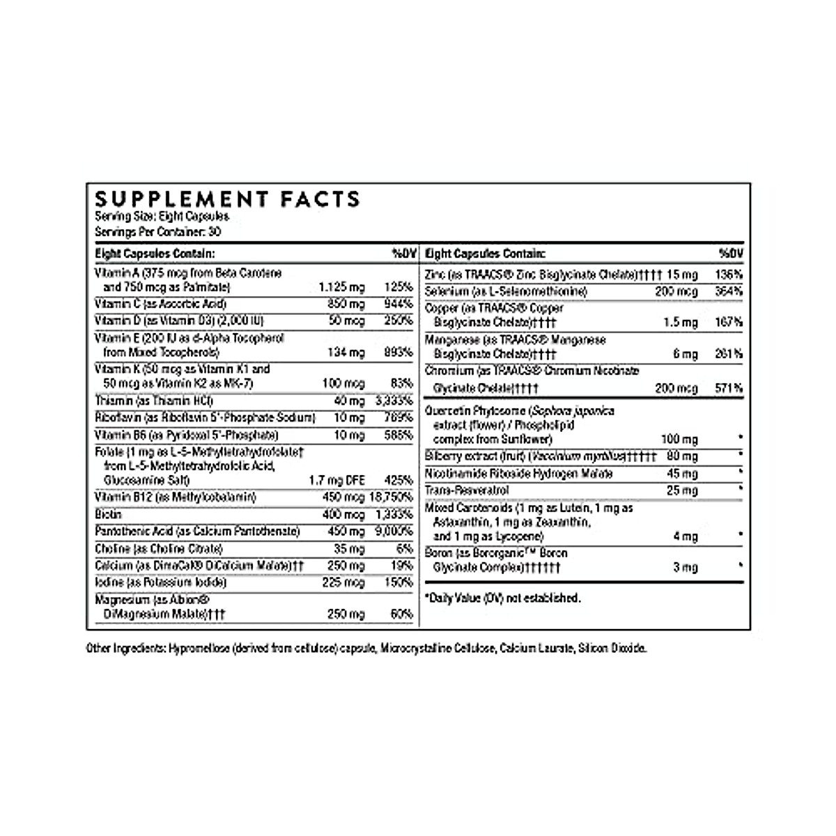 Thorne Advanced Nutrients - Multivitamin and Mineral Supplement with Nicotinamide Riboside - Foundational Support, Healthy Aging and Eye Health - Gluten-Free, Soy-Free - 240 Capsules - 30 Servings