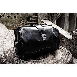 Time Resistance Leather Doctor Bag Medical Satchel Unisex Black