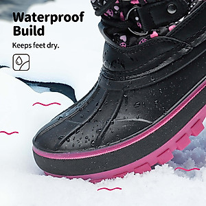 DREAM PAIRS Boys Girls Snow Boots Water-Resistant Outdoor Warm Cozy Anti-Slip Mid Calf Faux Fur Lining Insulated Winter Shoes for Little/Big Kids,Size 2 Little Kid,Black/Pink,KRIVER-1