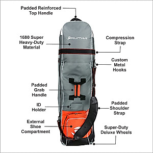 Orlimar 1680D Super Duty Deluxe Wheeled Golf Travel Cover,Gray/Red/Black,48" x 14"