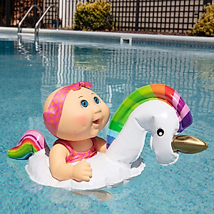 Cabbage Patch Kids Splash N' Float Toy Doll for Pool, Beach, Bath & Swimming - It Really Floats in Water! - Baby with Unicorn Inflatable Tube - Summer Gift for Kids Ages 2+