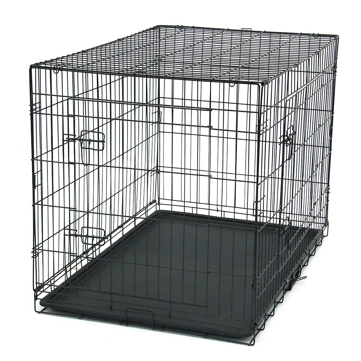 Dog Crate Large Foldable Dog Kennel Metal Wire Pet Dog Cage with Double-Door Leak-Proof Tray Divider Panel and Handle for Dog Cat Pet,Black (42")