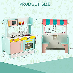 INFANS 2 in 1 Kids Play Kitchen and Restaurant, Double Sided Toddler Wooden Pretend Cooking Set with Stove Sink Microwave Storage Cabinet, Simulation Kitchen Toy Set for Boys Girls (Modern)