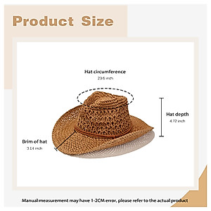 Generic Straw Cowboy Hat Wide Brim Sun Hat Cowgirl Summer Western Cowboy Hat for Holiday Party Men Women Travel Outdoor Family Sun Hat with Sunglasses Khaki
