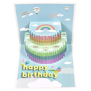 GREETING ART Rainbow Birthday Cake Birthday Pop Up Card, 6x6-3D Birthday Greeting Card, Pop Up Birthday Card for Mom, Happy Birthday Card for Kids, Celebration Cards