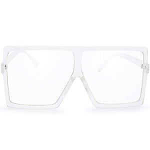 The Fresh Large Oversized Fashion Square Flat Top Sunglasses with Gift Box (4-Shiny Crystal, Clear/AR Coating)
