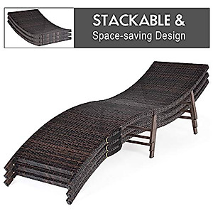 Tangkula Set of 2 Patio Chaise, Foldable Outdoor Patio Wicker Lounger Chair, with Double-Sided Cushions, Suitable for Poolside Garden Lawn Backyard Deck and Sunroom
