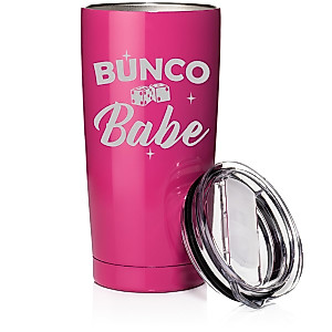 Smooth Body Tumbler Stainless Steel Vacuum Insulated Travel Mug Cup Gift Bunco Babe (20 oz, Hot Pink)