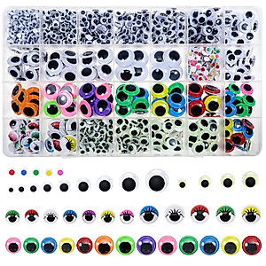 TOAOB 1500pcs Wiggle Googly Eyes Self Adhesive for Craft Sticker Eyes 4mm to 18mm Assorted Sizes and Colors Round Plastic Crafts Eyes for DIY Arts Crafts Scrapbooking