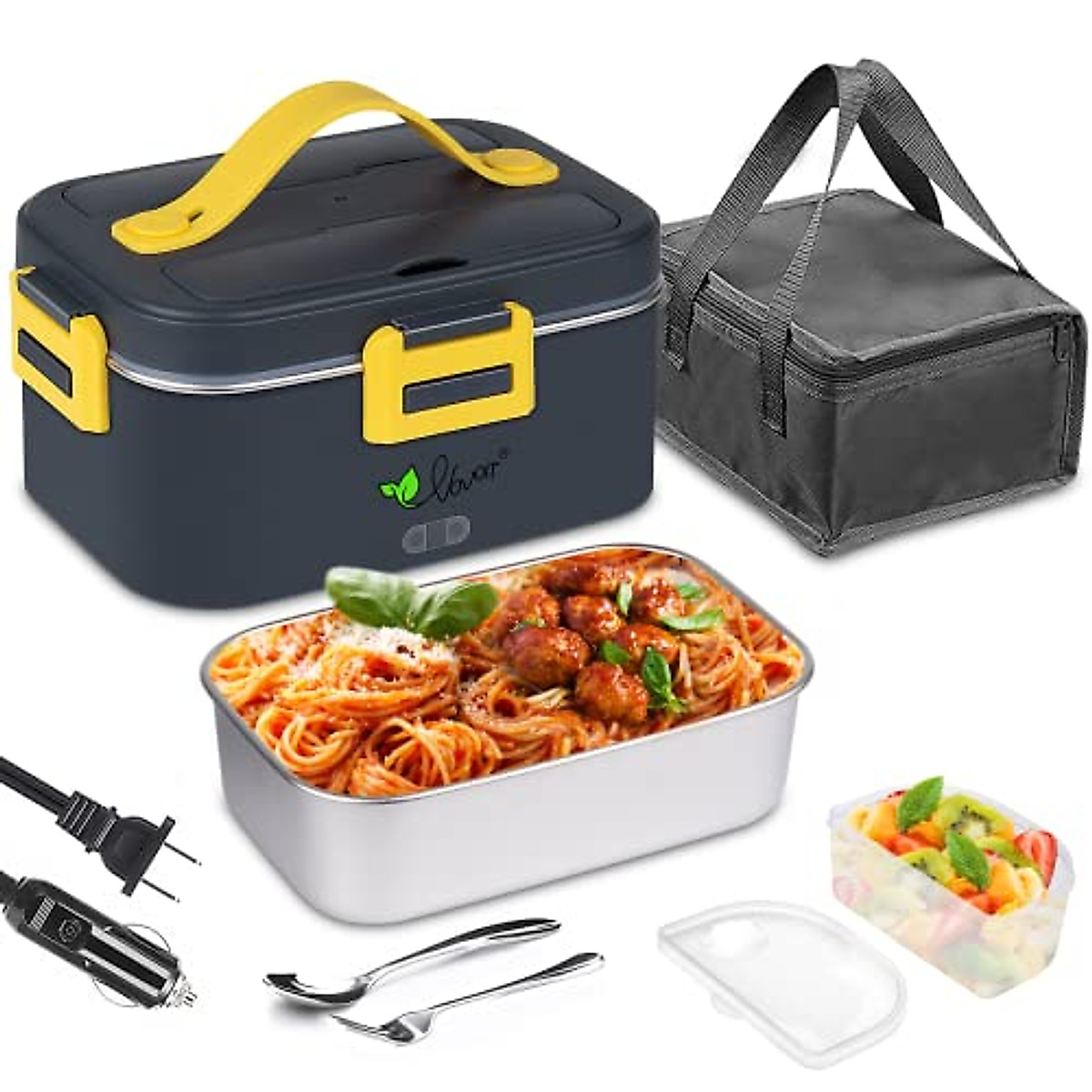 Vovoir 1.8L Large Electric Lunch Box,75W 110V/12V/24V 3 in 1 Portable Food Warmer Lunch Heater for Car Truck Home Work,Heated Lunch Boxes for Adults-Leak Proof
