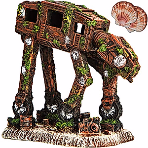 Fish Tank Decorations, Multi Design Optional, Resin Aquarium Ornament, Creative Betta Fish Hide Cave for Aquarium Decorations, Wine Barrel，Robot Dog, Wood House, Castle, HobbitOr More