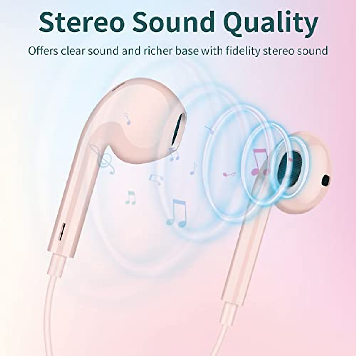 ELOVEN 3 Pack Earbuds 3.5mm Wired Headphone Stereo Sound Wired Earbuds Deep Base Noise Cancelling in-Ear Headset with Mic Volume Control Compatible for iPhone Samsung MP3/4 3 Pack Pink+Blue+White