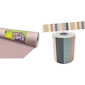 Light Mauve Better Than Paper® Bulletin Board Roll & Everyone is Welcome Stripes Straight Rolled Border Trim (TCR8909)