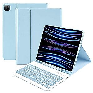 12.9 Keyboard Case 2022, 12.9" 6th/5th/4th/3rd (2022-2018) Gen Case with Keyboard, Wireless Bluetooth Magnetic Keyboards for 12.9" 2022 Case with Pencil Holder(Light Blue)