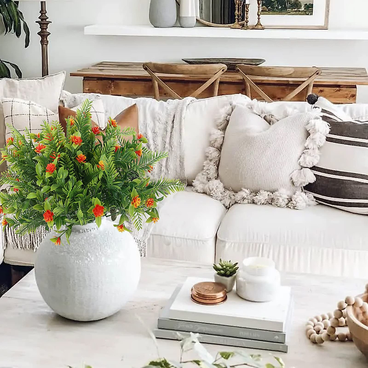 HO2NLE 12 Bundles Outdoors Artificial Flowers UV Resistant Shrubs Artificial Plants for Hanging Planter Window Box Front Porch Garden Home Farmhouse Garden Decoration