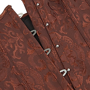 SHYMMUO Women's Underbust Brown Corset Top Satin Floral Lace Up Corset Cincher L