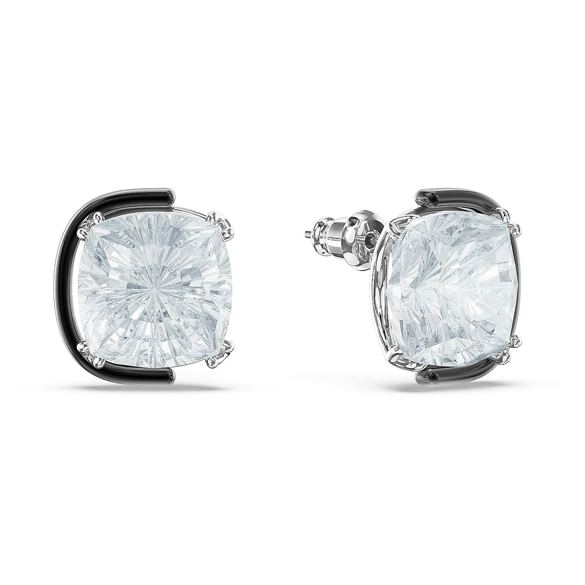 SWAROVSKI Harmonia Stud Pierced Earrings, Clear Cushion-Cut Crystals with a Mixed-Metal Setting, Part of The Harmonia Collection