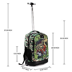 Tilami Rolling Backpack 19 inch with Lunch Bag Wheeled Laptop Backpack, Dinosaur Camouflage