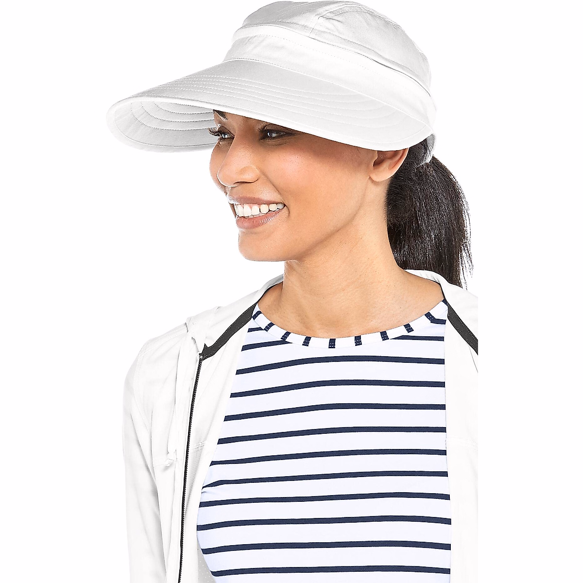 Coolibar UPF 50+ Women's Bel Aire Zip-Off Sun Visor - Sun Protective (One Size- White)