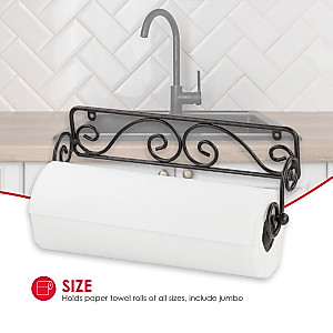 Home Basics Scroll Design Wall Mounted Paper Towel Holder | Great Space Saver | Scroll Collection | Durable Steel