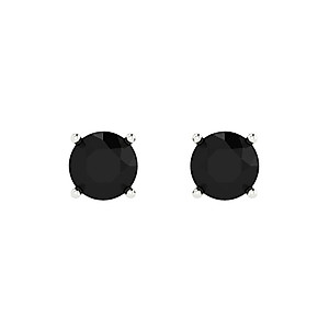 1.6 ct Brilliant Round Cut Solitaire VVS1 Natural Black Onyx Pair of Stud Earrings Solid 18K White Gold Push Back