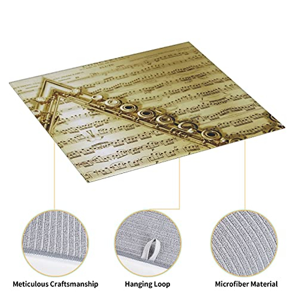 Flute Music Printed Drying Mat For Kitchen Ultra Absorbent Microfiber Dishes Drainer Mats Non-Slip Silicone Quick Dry Pad - 18 X 16inch