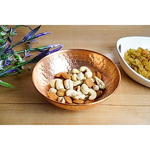 GoCraft Pure Copper Decorative Bowl | Hammered Finish Pure Copper Bowl for Nuts, Salad, Fruits & Kitchen Serving Purposes - 5" (Small)