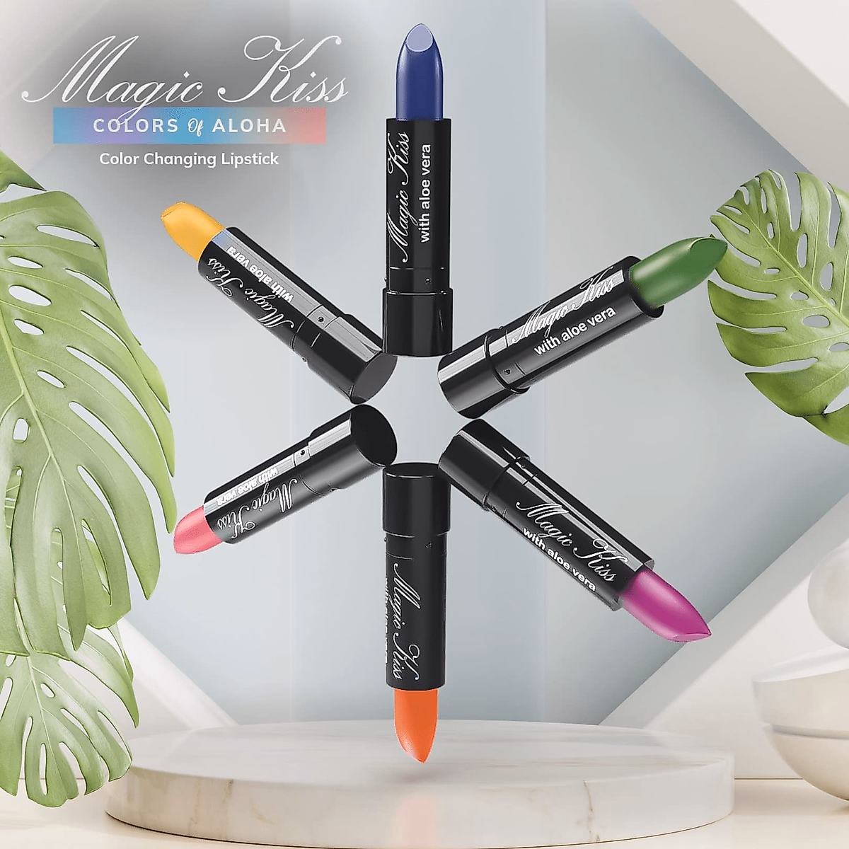 Magic Kiss Color Changing Matte 6 Piece Lipstick Set infused with Aloe Vera Made in USA (Colors of Aloha 1)