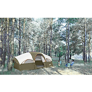 CAMPROS CP Tent 8 Person Camping Tents, Weather Resistant Family Tent, 5 Large Mesh Windows, Double Layer, Divided Curtain for Separated Room, Portable with Carry Bag - Olive