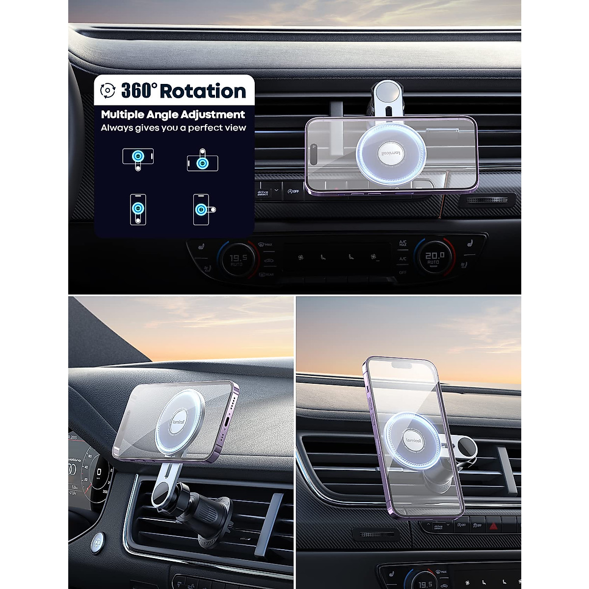 Lamicall Car Phone Mount & Foldable Phone Stand White -Bundle