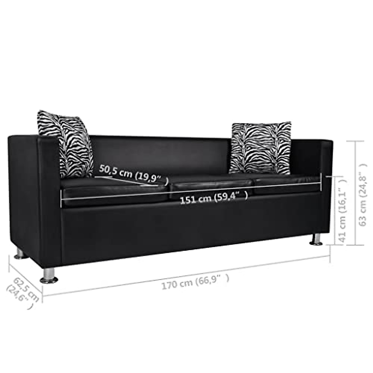 Artificial Leather 3-Seater Sofa Black