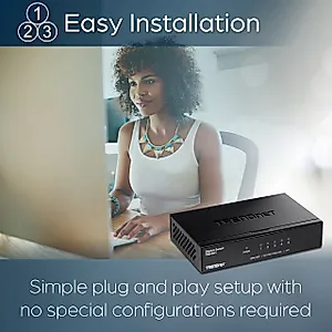 TRENDnet 5-Port Gigabit Desktop Switch, TEG-S51, 5 x Gigabit RJ-45 Ports, Ethernet Splitter, 10Gbps Switching Capacity, Fanless Design, Metal Enclosure, Lifetime Protection, Black